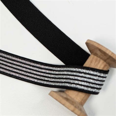 Gummiband Glam 25mm Streifen schwarz silber Gummibänder bei Evlis