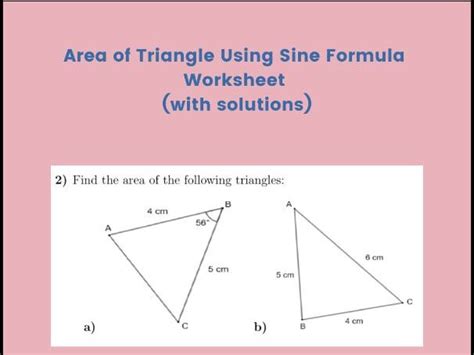 Area Of Triangle Using Sine Formula Worksheet With Solutions