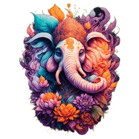 Lord Ganesha Hinduism God Fantasy Colorful Artwork Flower Splash Lord