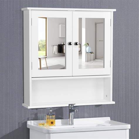 Double Door Mirrored Bathroom Cabinet White Semis Online