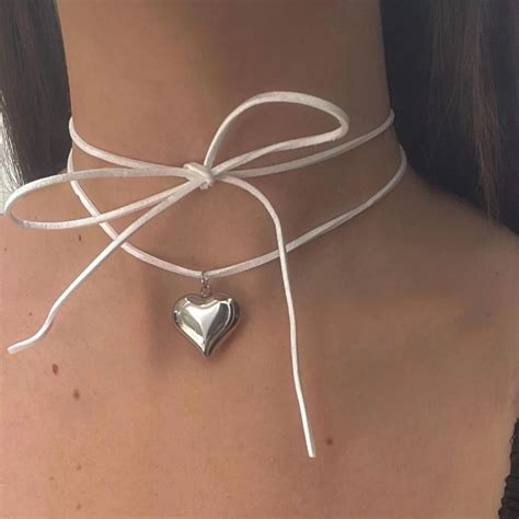 Y2K miłość wisiorek w kształcie serca wosk do związywania włosów Choker