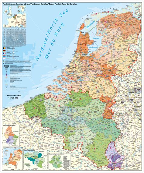 Nástenné mapy Benelux PSČ 140x100cm lamino zapichovacia bez rámu