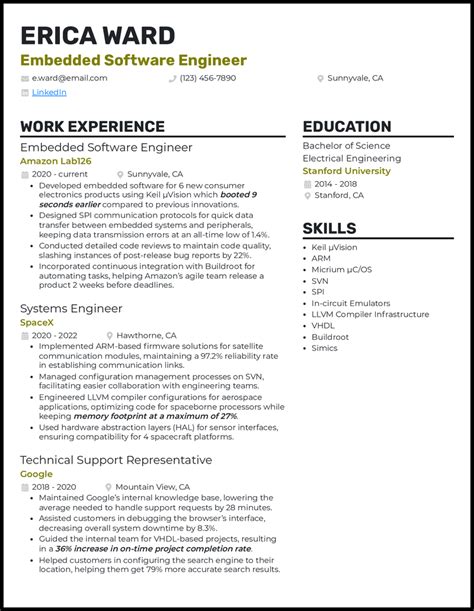 Embedded Software Engineer Resume Examples For