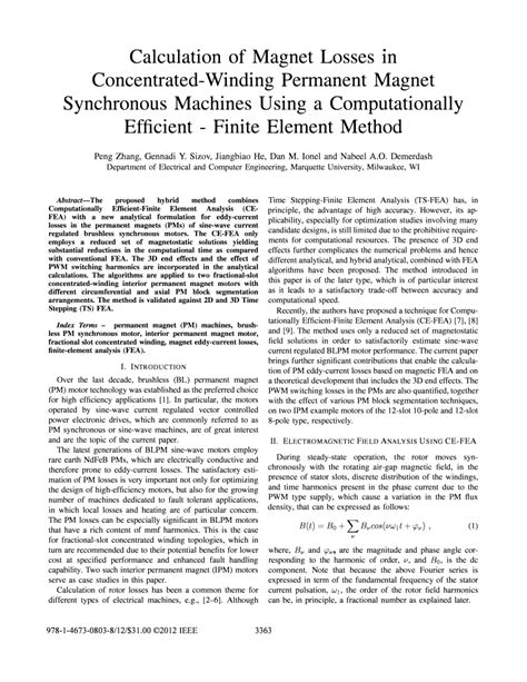 pdf calculation of magnet losses in concentrated winding permanent magnet synchronous machines