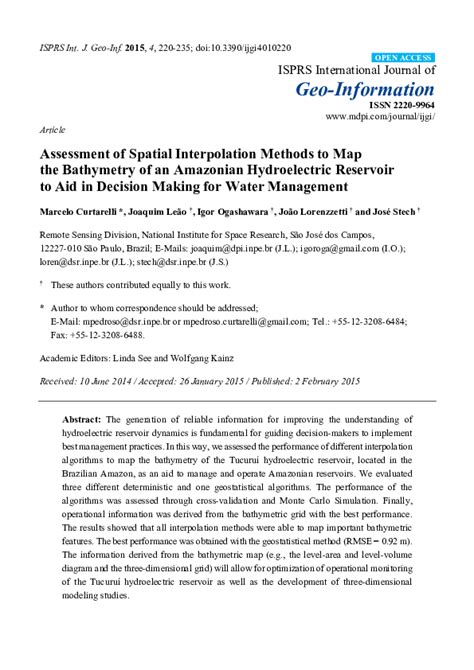 pdf assessment of spatial interpolation methods to map the bathymetry of an amazonian
