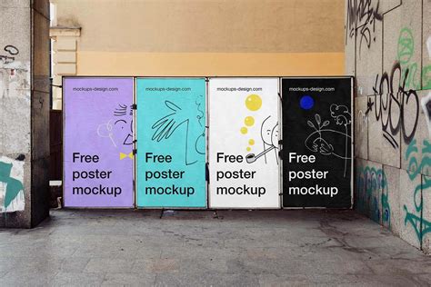 Free 4 Side By Side Outdoor Wall Posters Mockup PSD PsFiles