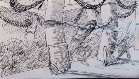 218 1 402 Samson Pulls Down The Pillars Judges 16 20 Drawing By James