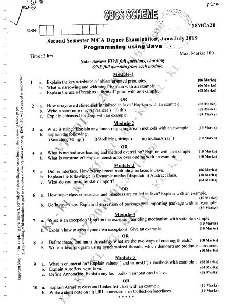 visvesvaraya technological university mca cbcs second semester 18mca21 programming using