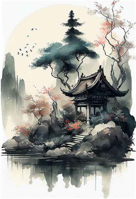 Watercolor Japanese Landscape Pittura Giapponese Dipinti D Arte