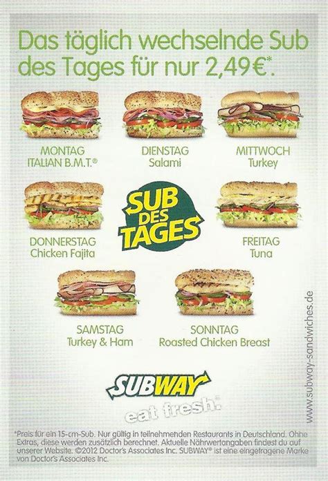 Speisekarte von Subway fast Food Halle Saale Neustädter Passage 17D