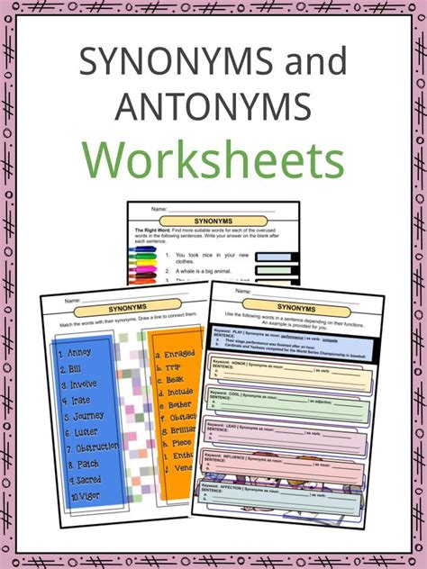 Antonyms Worksheets For Grade K Learning Playground Antonyms Th