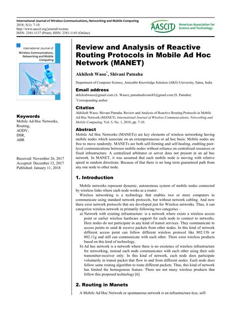 pdf review and analysis of reactive routing protocols in mobile ad hoc network manet