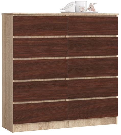 Commode AKORD K120 Chêne Sonoma 120 cm 10 tiroirs façade Wengé