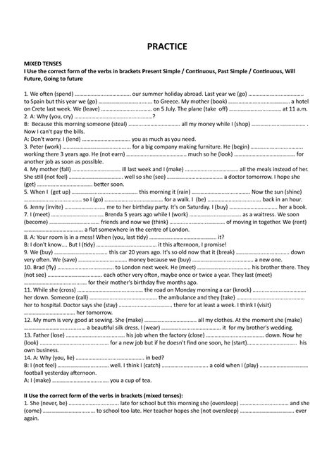 Mixed Tenses Para Practicar Tiempos Verbales Practice Mixed