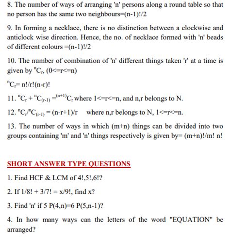 cbse class 11 mathematics permutation and combination formulas and questions