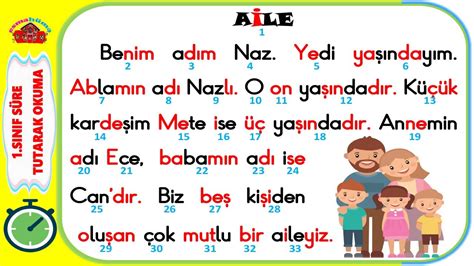 1 Sınıf Süre Tutarak Okuma Çalışması 21 I Aile Metni I 33 Kelime I