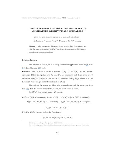 pdf data dependence of the fixed point set of some multivalued weakly picard operators