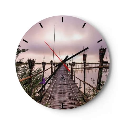HORLOGE MURALE EN Verre 30x30cm Silencieuse Pont Lac Torche Wall Clock