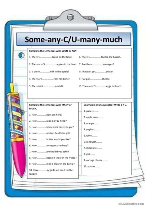 Some Any Much Many C U Warmer F English Esl Worksheets Pdf Doc