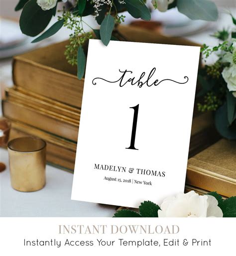 Table Number Card Printable Wedding Table Card Template Table Seating