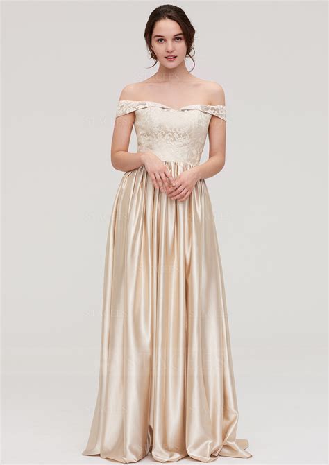 A Line Princess Off The Shoulder Sleeveless Long Floor Length Charmeuse