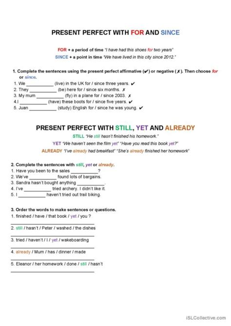 Present Perfect Simple Tense English Esl Worksheets Pdf