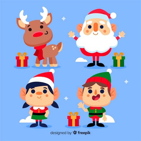 Colección de personajes de navidad de diseño plano Vector Gratis