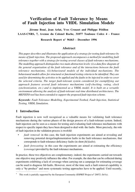 pdf verification of fault tolerance by means of fault injection into vhdl simulation models