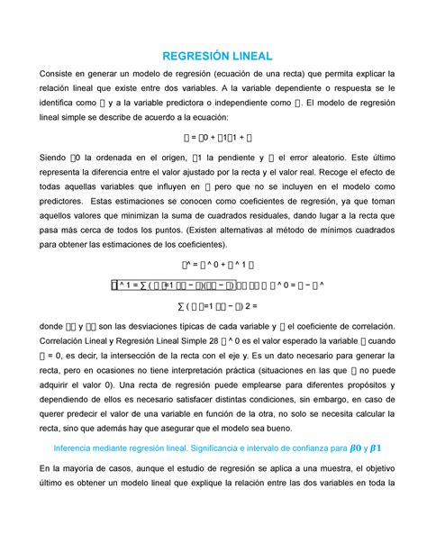 Regresión Lineal apuntes y ejercicios de clase REGRESIÓN LINEAL