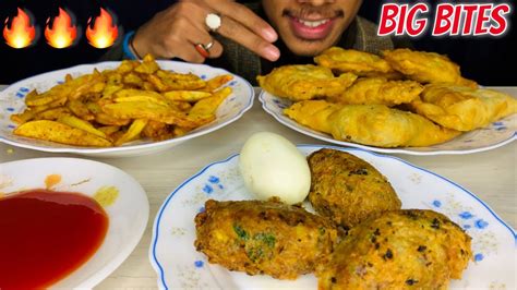 Asmr Spicy Chicken Samosa Rosted Eggs Boiled Eggs Fries Eating
