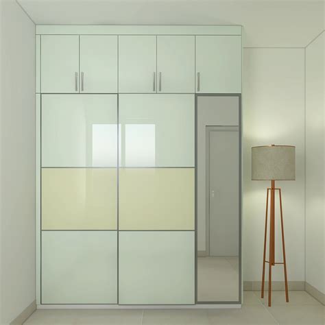 Straight Sliding Door Wardrobe Design With Loft Storage And Long Mirror