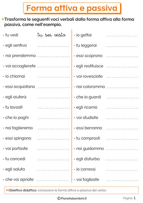 Forma Attiva E Passiva Dei Verbi Esercizi Per La Scuola Primaria