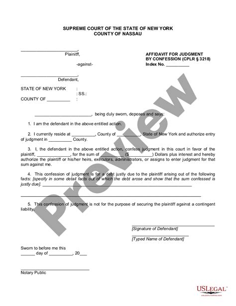 New York Affidavit For Judgment By Confession US Legal Forms