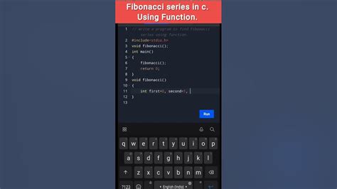 fibonacci series using function in c shorts 😯 youtube