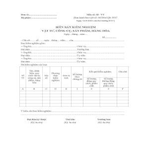 Mẫu số 03 VT Biên bản kiểm nghiệm vật tư công cụ sản phẩm hàng hóa