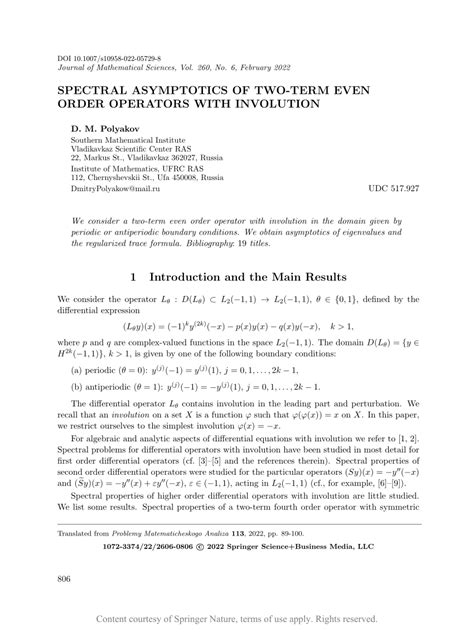 spectral asymptotics of two term even order operators with involution request pdf