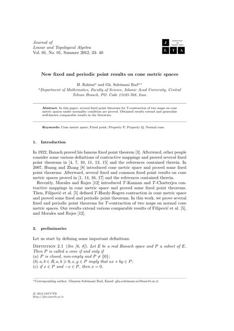 pdf new fixed and periodic point results on cone metric spaces