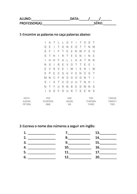 Caça Palavras Em Ingles 6 Ano LIBRAIN