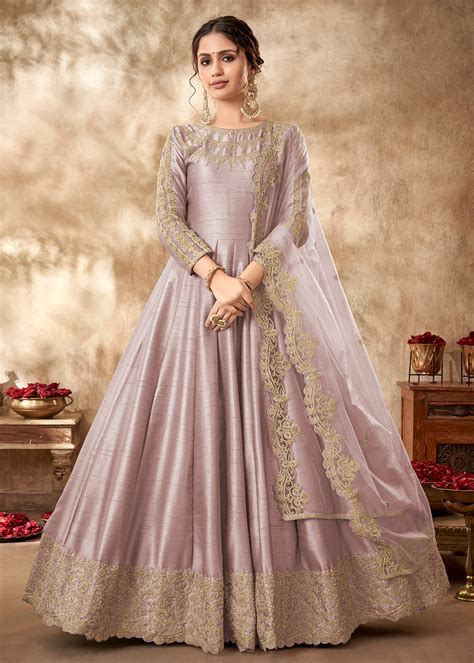 Lavender Lilac Heavy Silk Work Wedding Festive Special Anarkali Suit