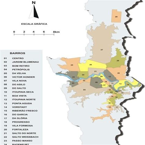 O município de Blumenau e distribuição dos bairros Download