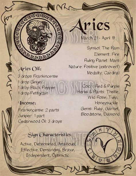 Aries Zodiac Sign Book Of Shadow Printable PDF Page Wicca Etsy