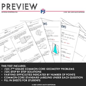 Th Grade Math Common Core Geometry Unit Test By Jane S Math Emporium