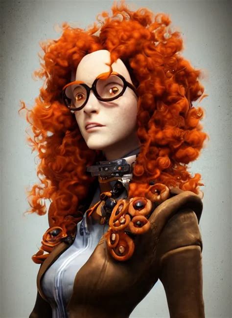 Steampunk Portrait Of Curly Orange Hair Mad Scientist Stable