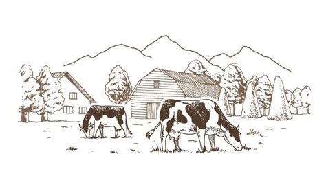 Village Nature Drawing With Cow Kristins Traum