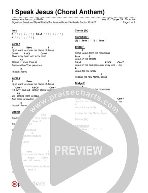 I Speak Jesus Choral Anthem SATB Chords PDF Signature Sessions