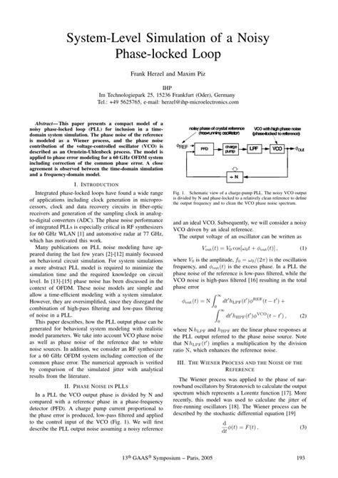 pdf system level simulation of noisy phase locked loop