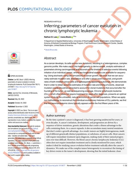 pdf inferring parameters of cancer evolution in chronic lymphocytic leukemia