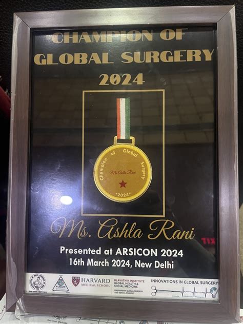 Ashla Rani Honored By Association Of Rural Surgeons Of India At New