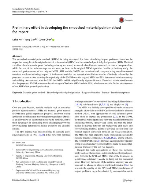 pdf preliminary effort in developing the smoothed material point method for impact