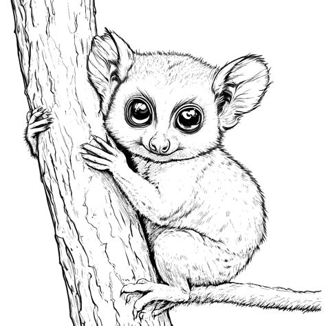 Bushbaby Holding A Tree Trunk Coloring Page Lulu Pages